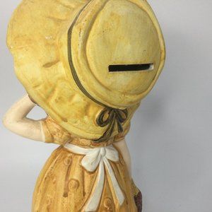 Other | Vintage Figural Coin Bank Girl In Floppy Hat And Flower Basket ...